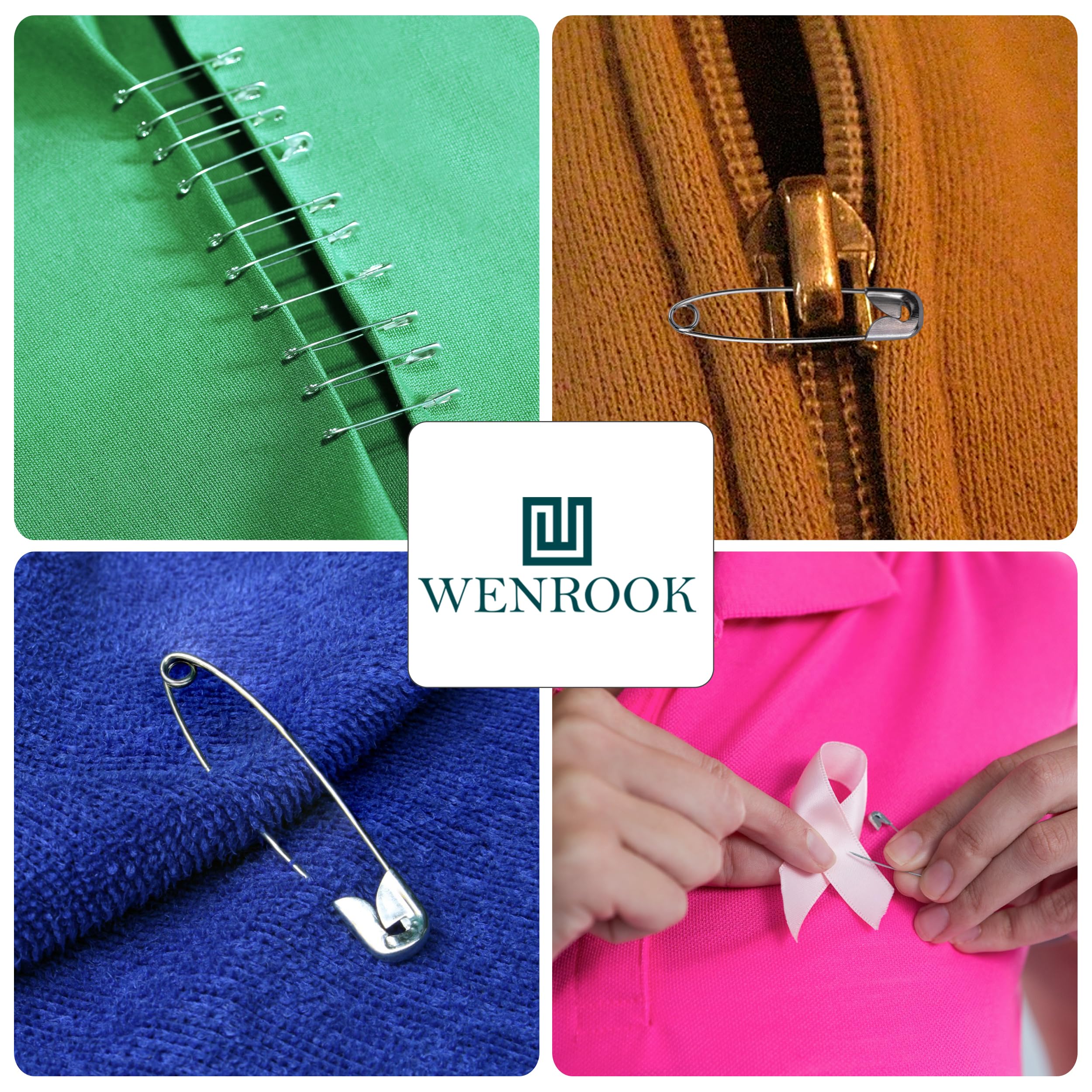 Wenrook Safety Pins Assorted 4-Size Pack of 150 - Strong Nickel Plated Steel, Rust Resistant, Heavy Duty Variety Pack, Perfect for Clothes, Crafts, Sewing, Pinning and More