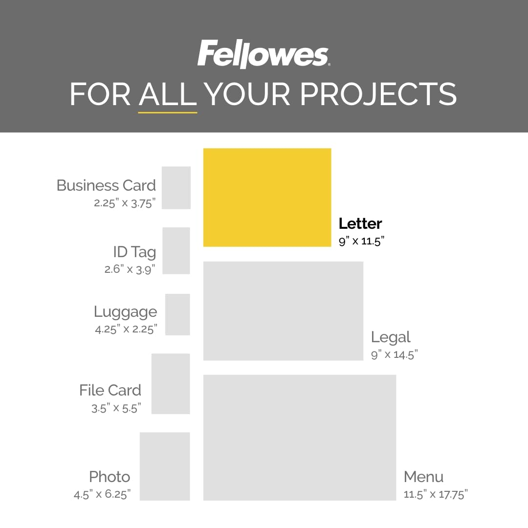 Fellowes Thermal Laminating Pouches, 3mil Letter Size Sheets, 9 x 11.5, 200 Pack, Clear (5743401)