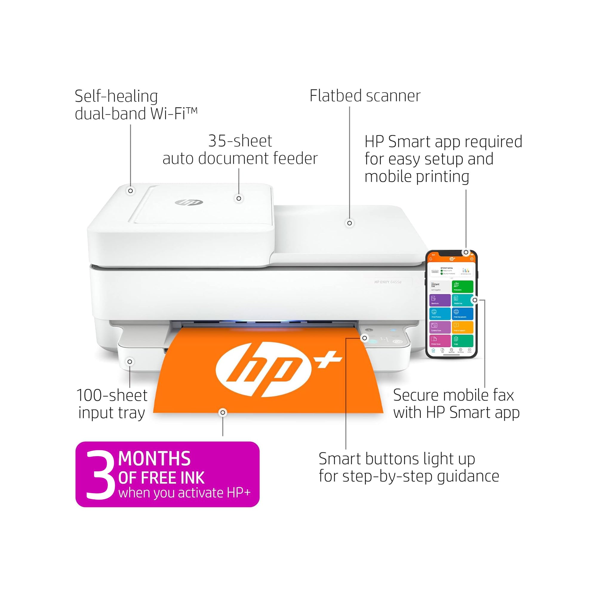 HP ENVY 6455e Wireless Color All-in-One Printer with 6 Months Free Ink with HP+ (223R1A)