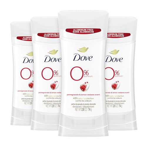 Dove 0% Aluminum Deodorant Stick Pomegranate and Lemon Verbena 4 Count Non-irritating Deodorant for Underarm Care Kindest Aluminum free Deodorant 2.6 oz
