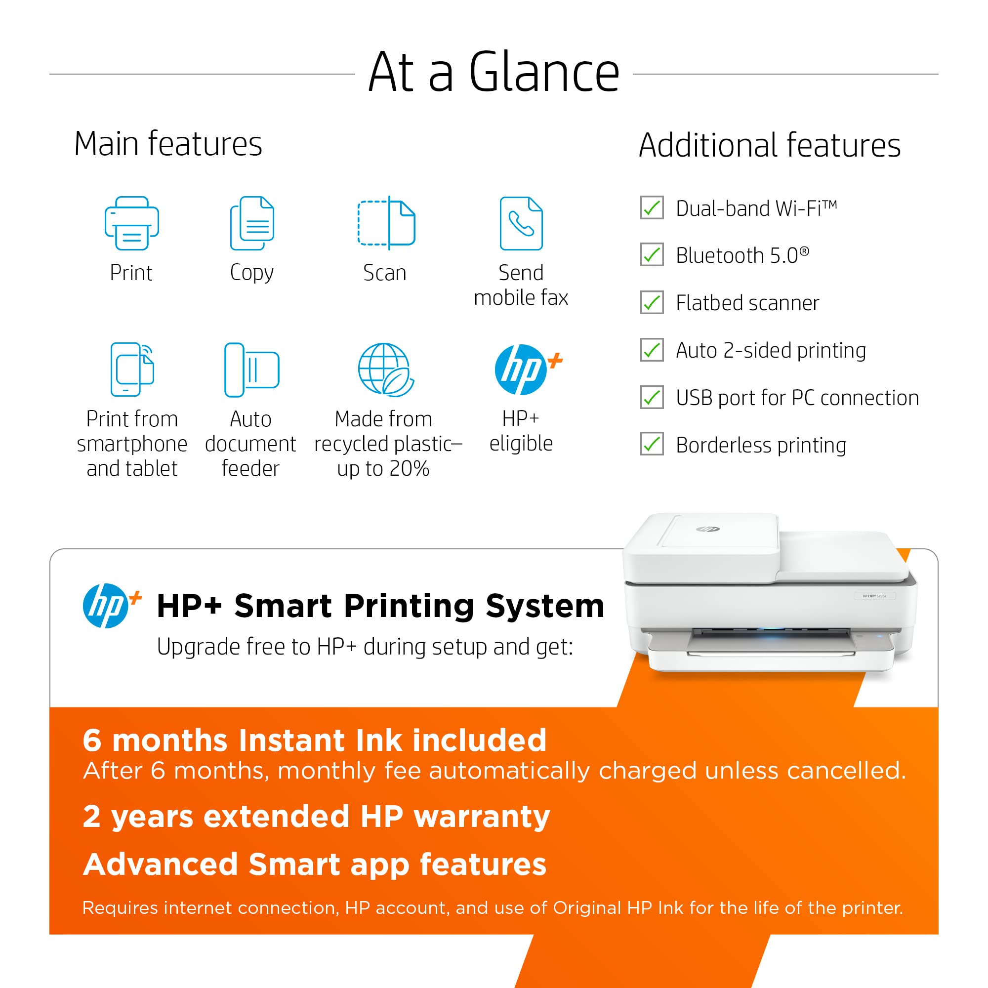 HP ENVY 6455e Wireless Color All-in-One Printer with 6 Months Free Ink with HP+ (223R1A)
