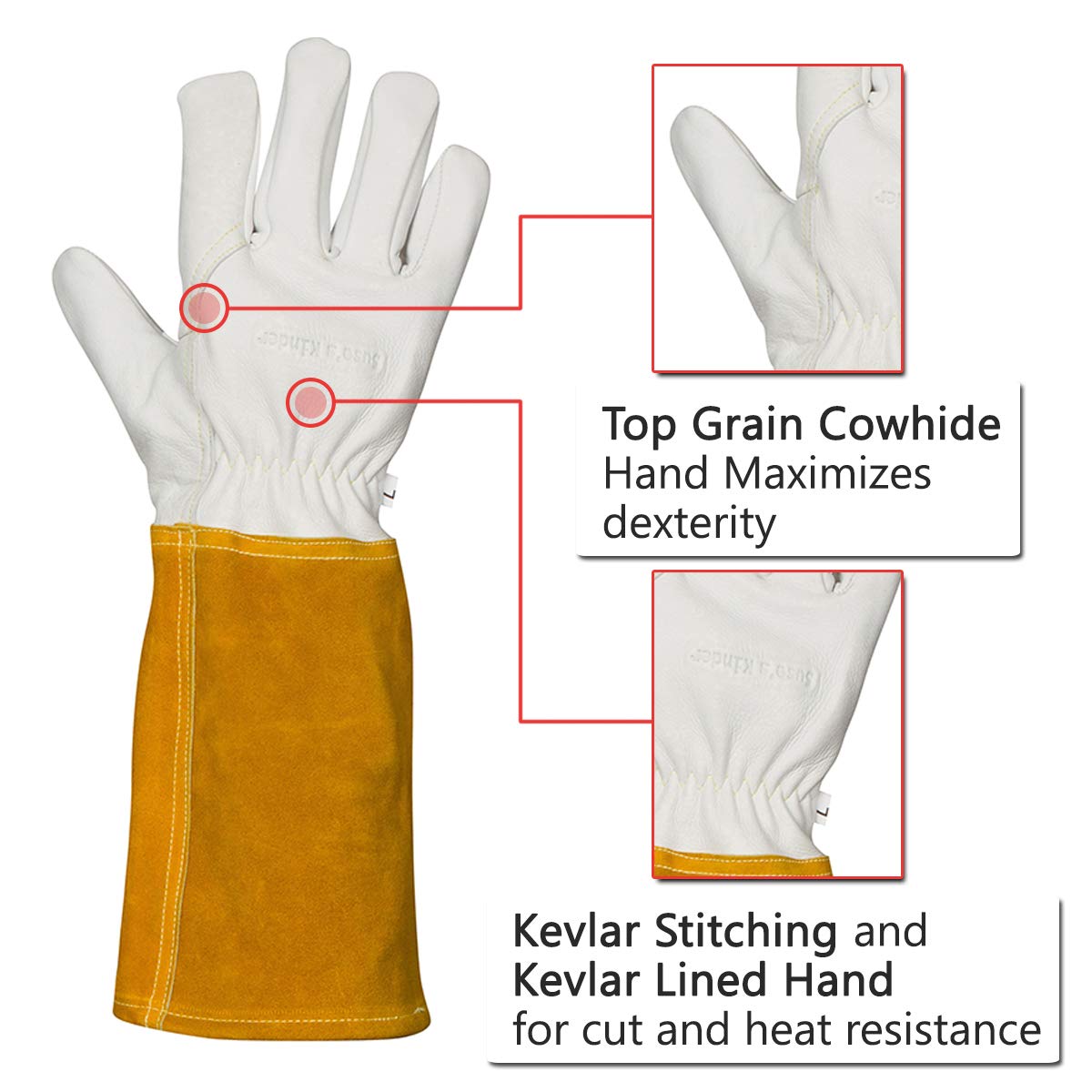 Suse's Kinder Garden Gloves for Women, Thorn Proof Rose Pruning Gloves with Kevlar Lining (Yellow/White, XS)