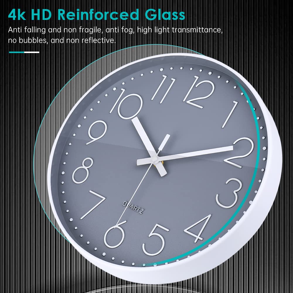 jomparis 12 Inch Non-Ticking Wall Clock Silent Battery Operated Round Wall Clock Modern Simple Style Decor Clock for Home/Office/School/Kitchen/Bedroom/Living Room (Gray)
