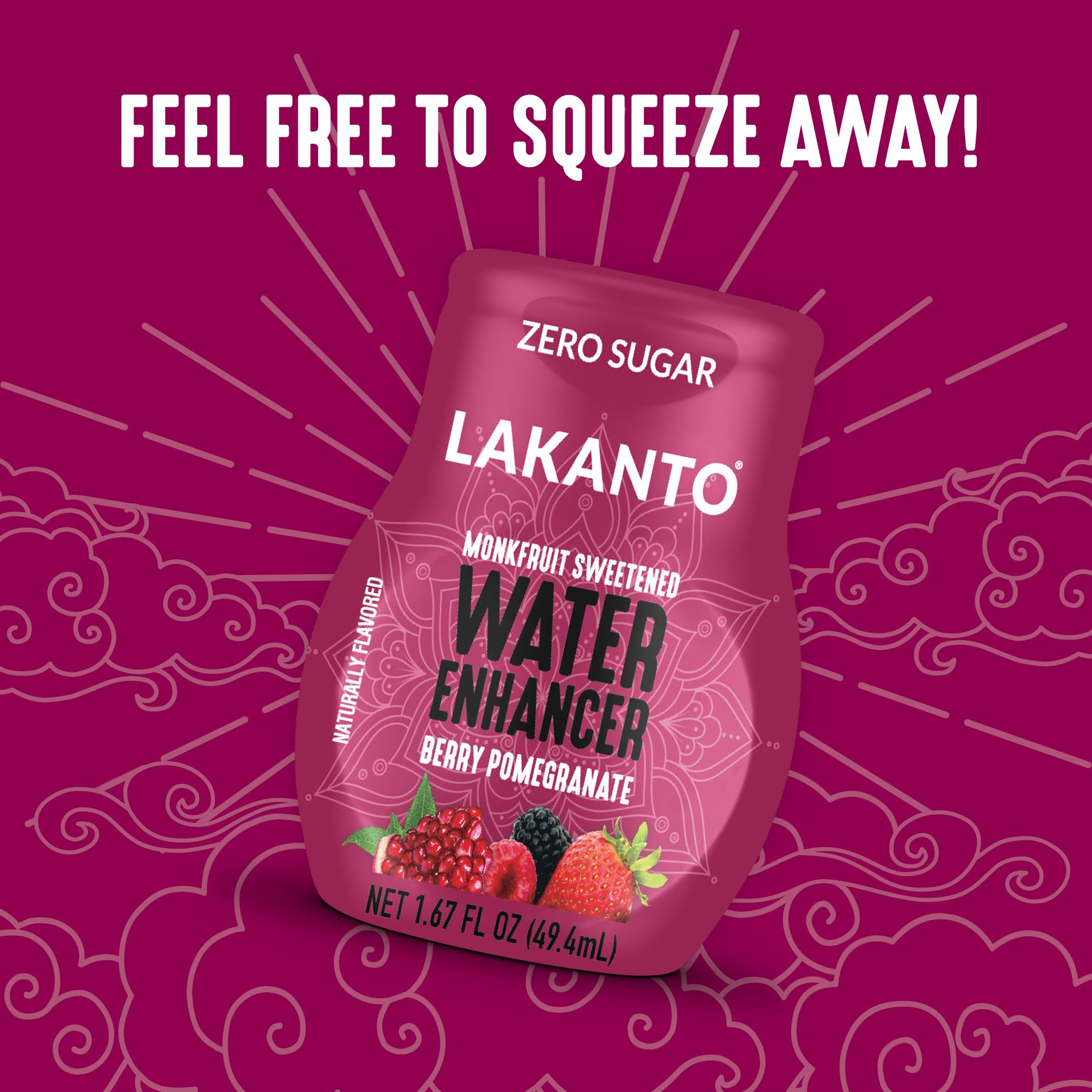 Lakanto Sugar Free Water Enhancer - Sweetened with Monk Fruit Sweetener and Erythritol, On the Go Liquid H2O Hydration, Zero Sugar, Naturally Flavored - Berry Pomegranate (1.67 fl oz - Pack of 6)
