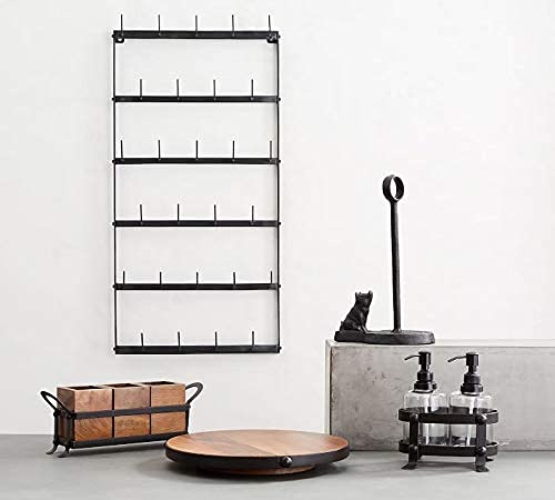 Wooden Cutlery holder Wrought Iron Spoons Stand For Dining Table, multipurpose Holder with 3 Wooden Jar(Black & Brown), 25.4x7.6x10.2 Centimeters