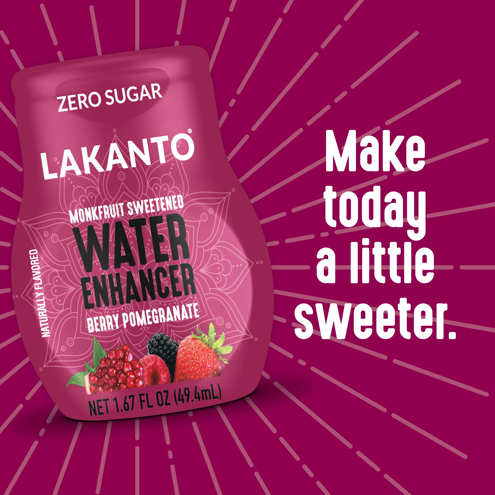Lakanto Sugar Free Water Enhancer - Sweetened with Monk Fruit Sweetener and Erythritol, On the Go Liquid H2O Hydration, Zero Sugar, Naturally Flavored - Berry Pomegranate (1.67 fl oz - Pack of 6)