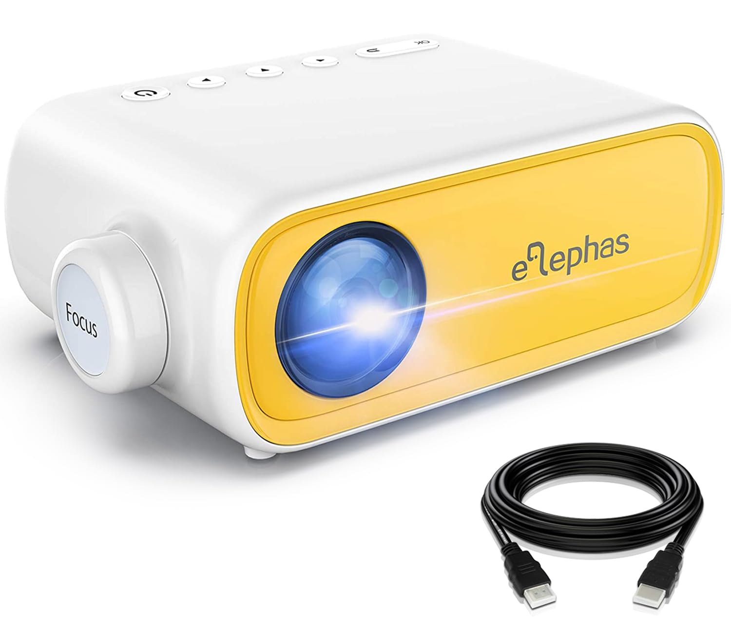 Mini Projector, ELEPHAS Portable Projector for iPhone 1080P Supported, Video Smart Led Pocket Small Home Phone Projector for Bedroom with Laptop HDMI USB TV AV Interfaces and Remote to Watch Cartoon