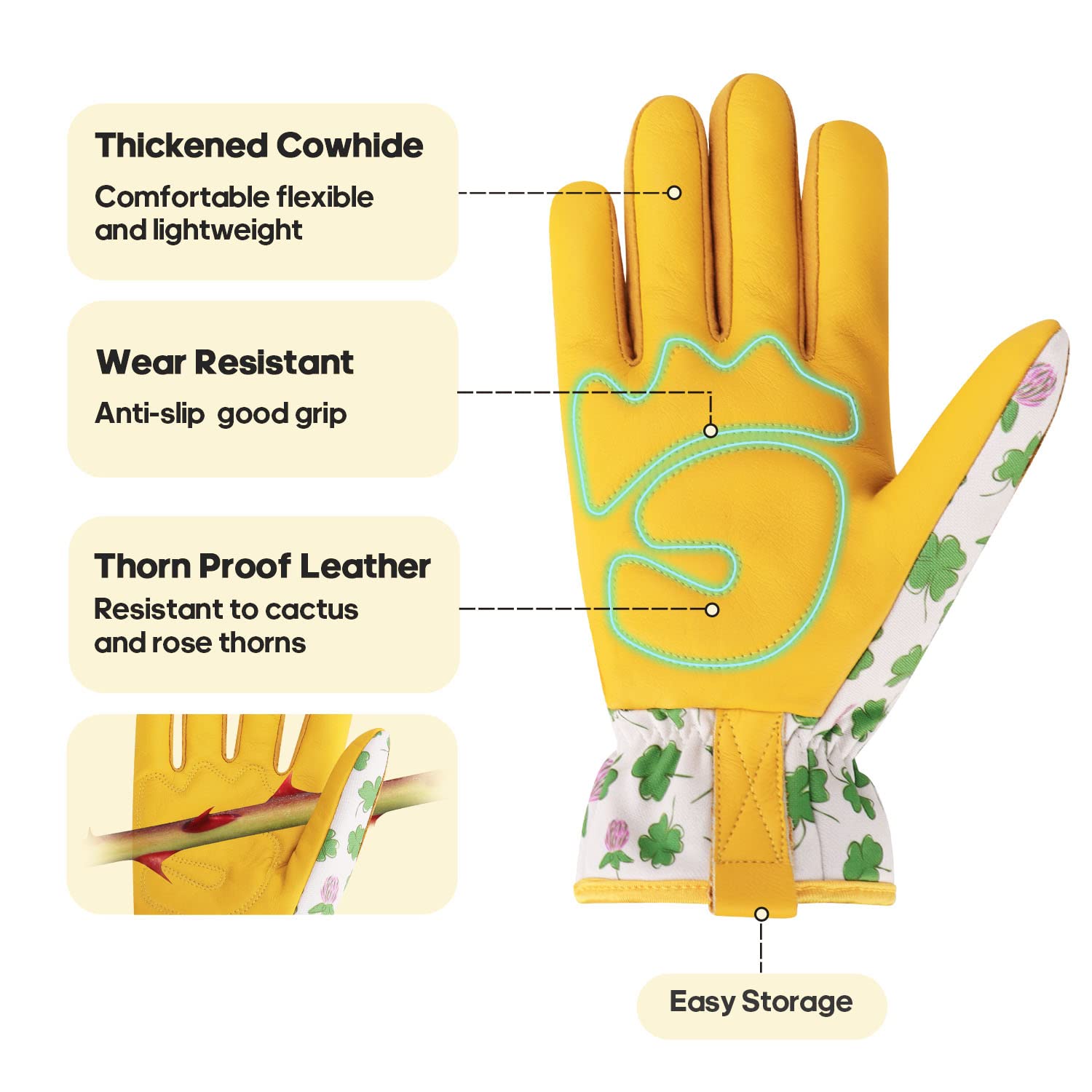 WANCHI Long Sleeve Garden Gloves Medium + Cowhide Leather Thorn Proof Gardening Gloves Large