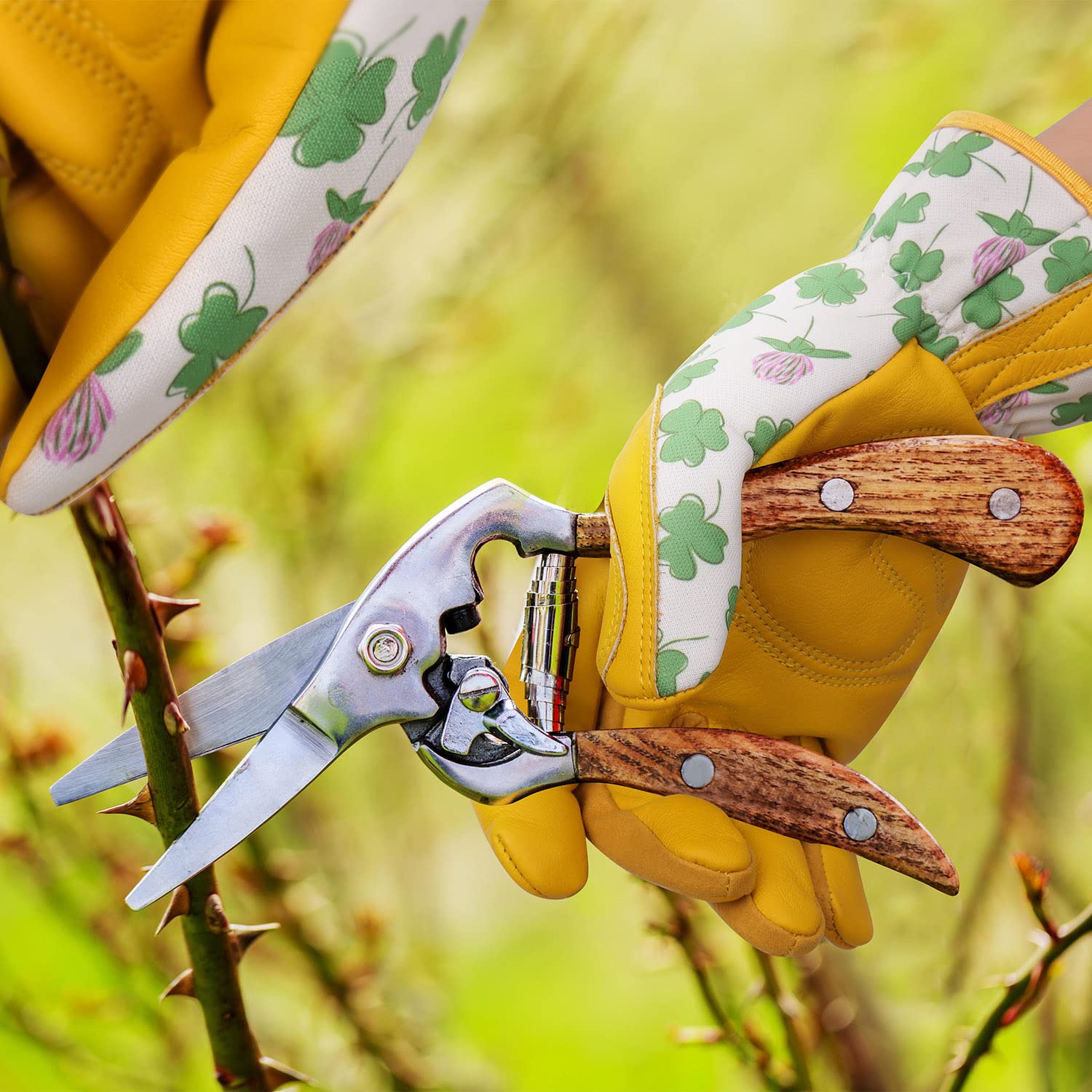 WANCHI Long Sleeve Garden Gloves Medium + Cowhide Leather Thorn Proof Gardening Gloves Large