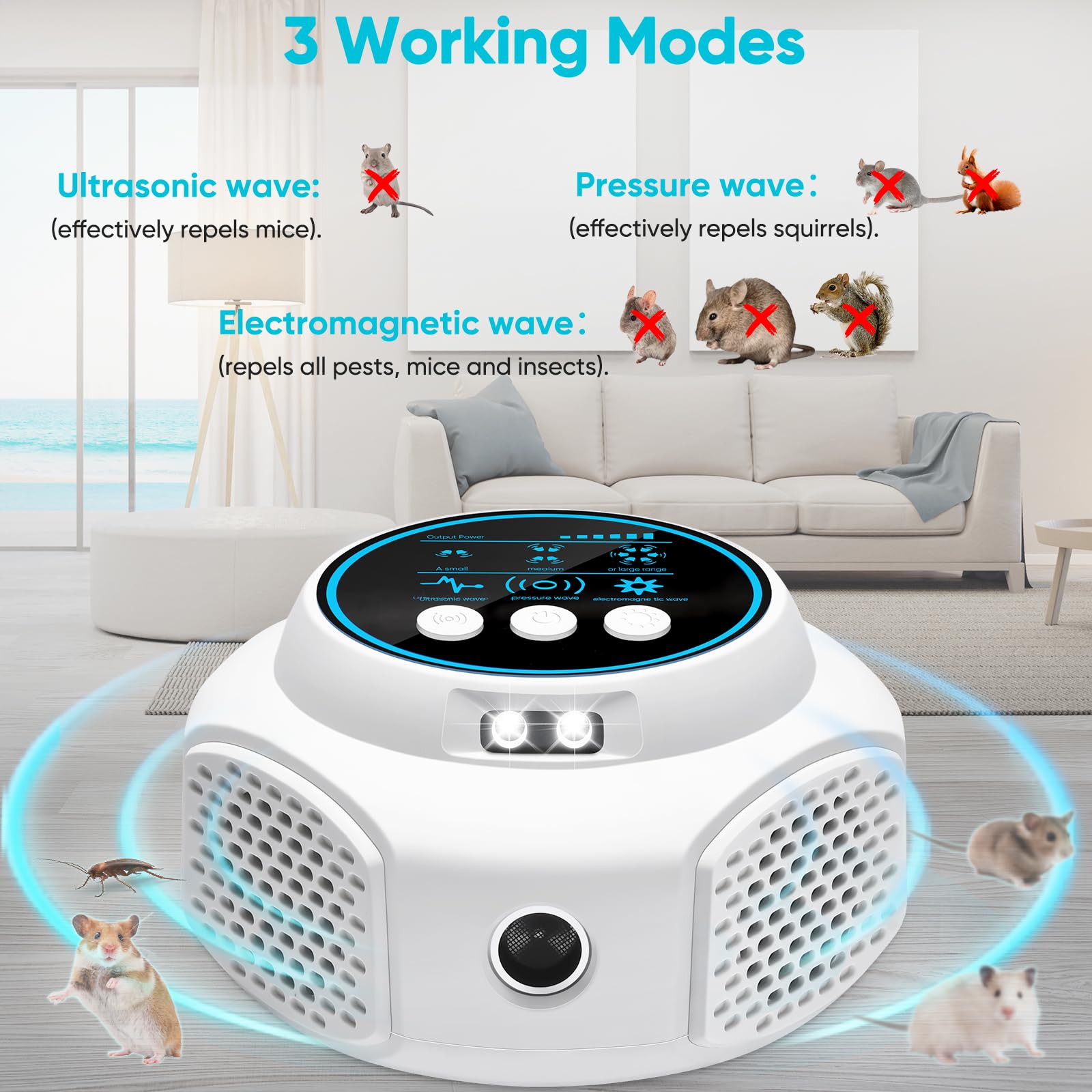 Mouse Repellent Ultrasonic Pest Repeller Mice Repellent Plug-ins, Squirrel Rodent Repellent Indoor Mice Deterrent Rat Bat Control with Ultrasound & LED Strobe Lights for House, Attic, Garage, Barn, RV