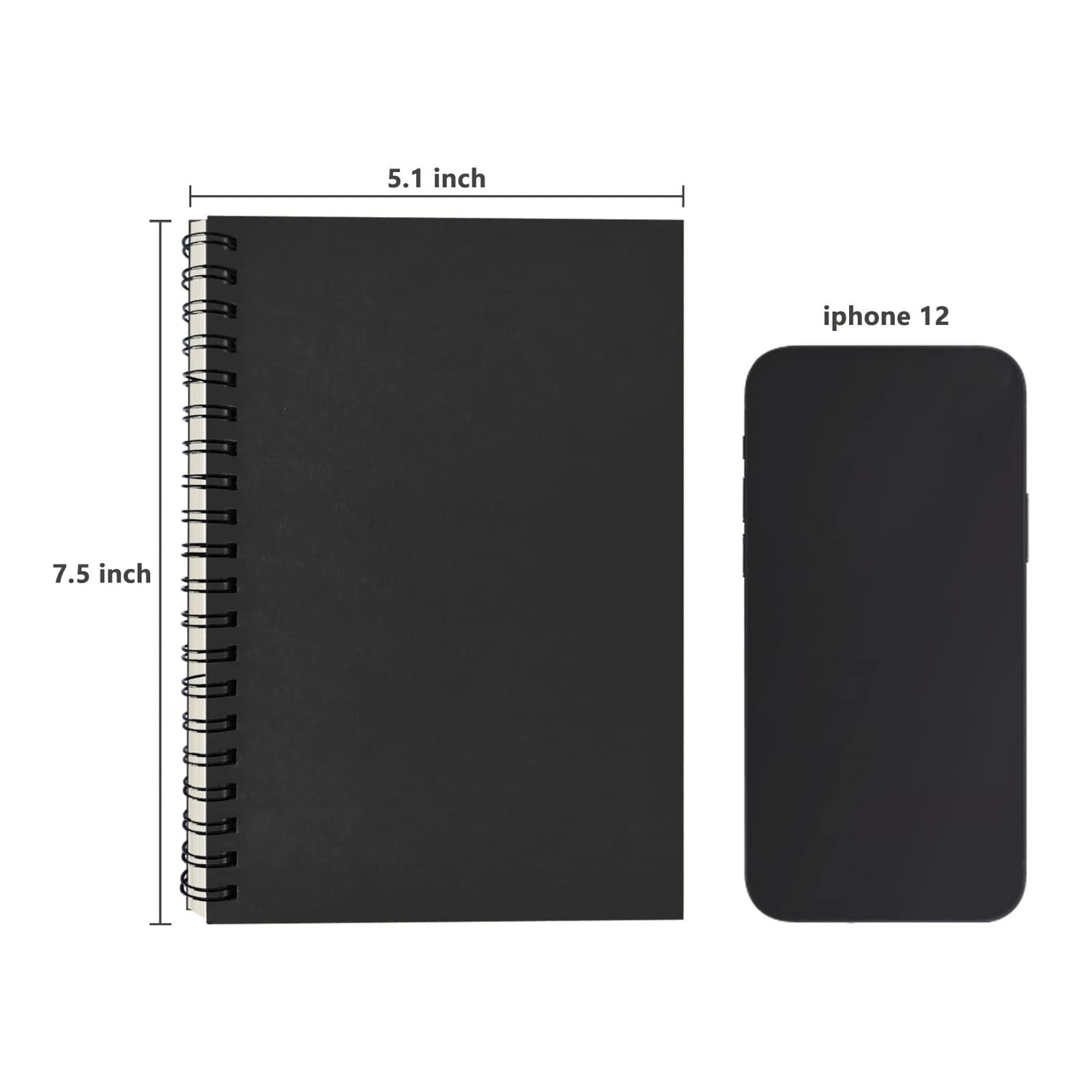 DSTELIN Blank Spiral Notebook, 1-Pack, Soft Cover, Sketch book, 100 Pages / 50 Sheets, 7.5 inch x 5.1 inch (Black)