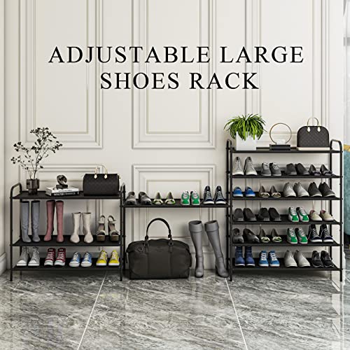 Wisdom Star 4 Tier Stackable Shoe Rack Organizer Storage, Adjustable Fabric Shoe Shelf for Closet Closet Hallway Bedroom Entryway, Black