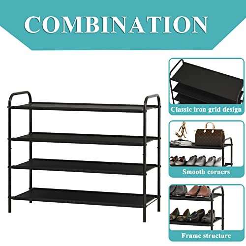 Wisdom Star 4 Tier Stackable Shoe Rack Organizer Storage, Adjustable Fabric Shoe Shelf for Closet Closet Hallway Bedroom Entryway, Black