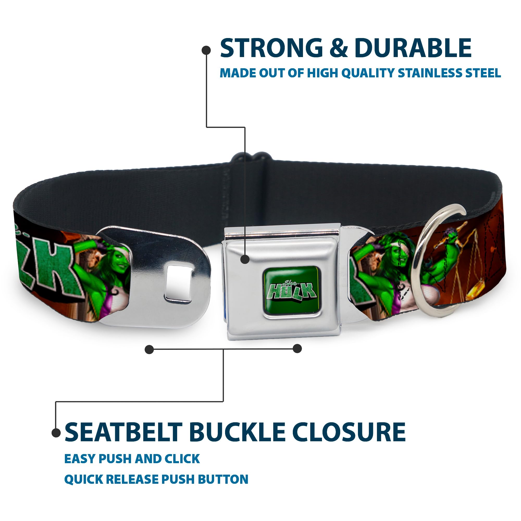Dog Collar Seatbelt Buckle She Hulk Comic Book Cover Poses Rocks 15 to 26 Inches 1.0 Inch Wide, DC-WXM022-L