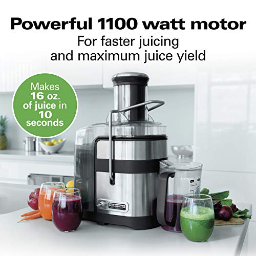 Hamilton Beach Professional Juicer Machine, Centrifugal Extractor, with 3.5β Super Chute for Whole Fruits and Vegetables, 1100 Watts Easy Sweep Cleaning Tool, Black (67906)