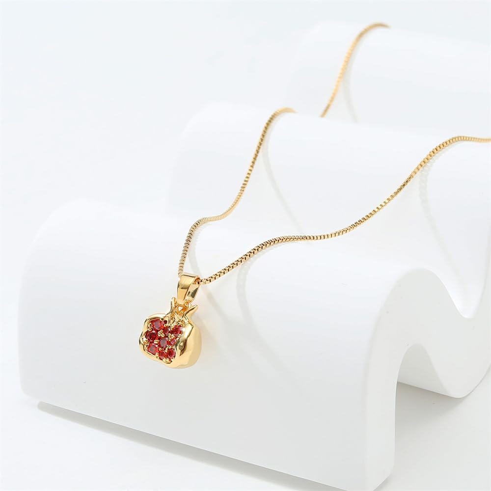 ZEBRAGO Premium Cubic Zirconia Inlay Red Pomegranate Pendant 18k Gold Plated Stainless Steel Necklaces for Women