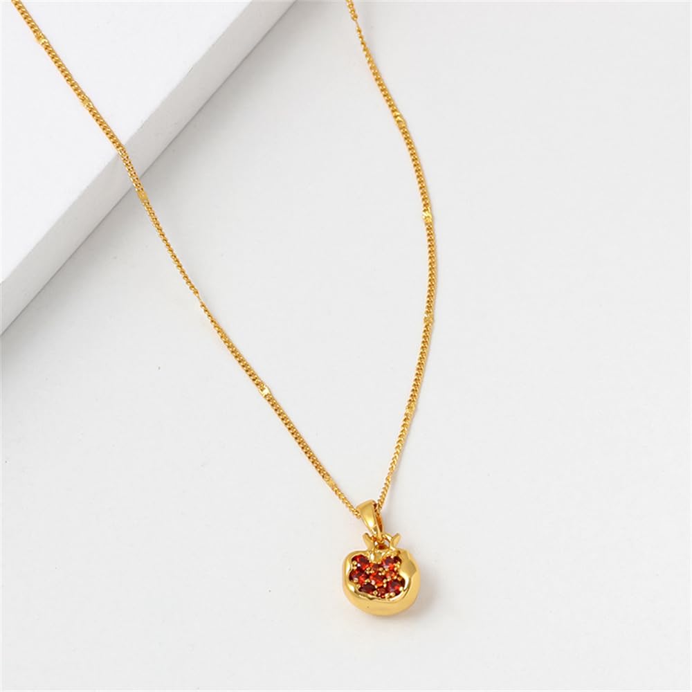 ZEBRAGO Premium Cubic Zirconia Inlay Red Pomegranate Pendant 18k Gold Plated Stainless Steel Necklaces for Women