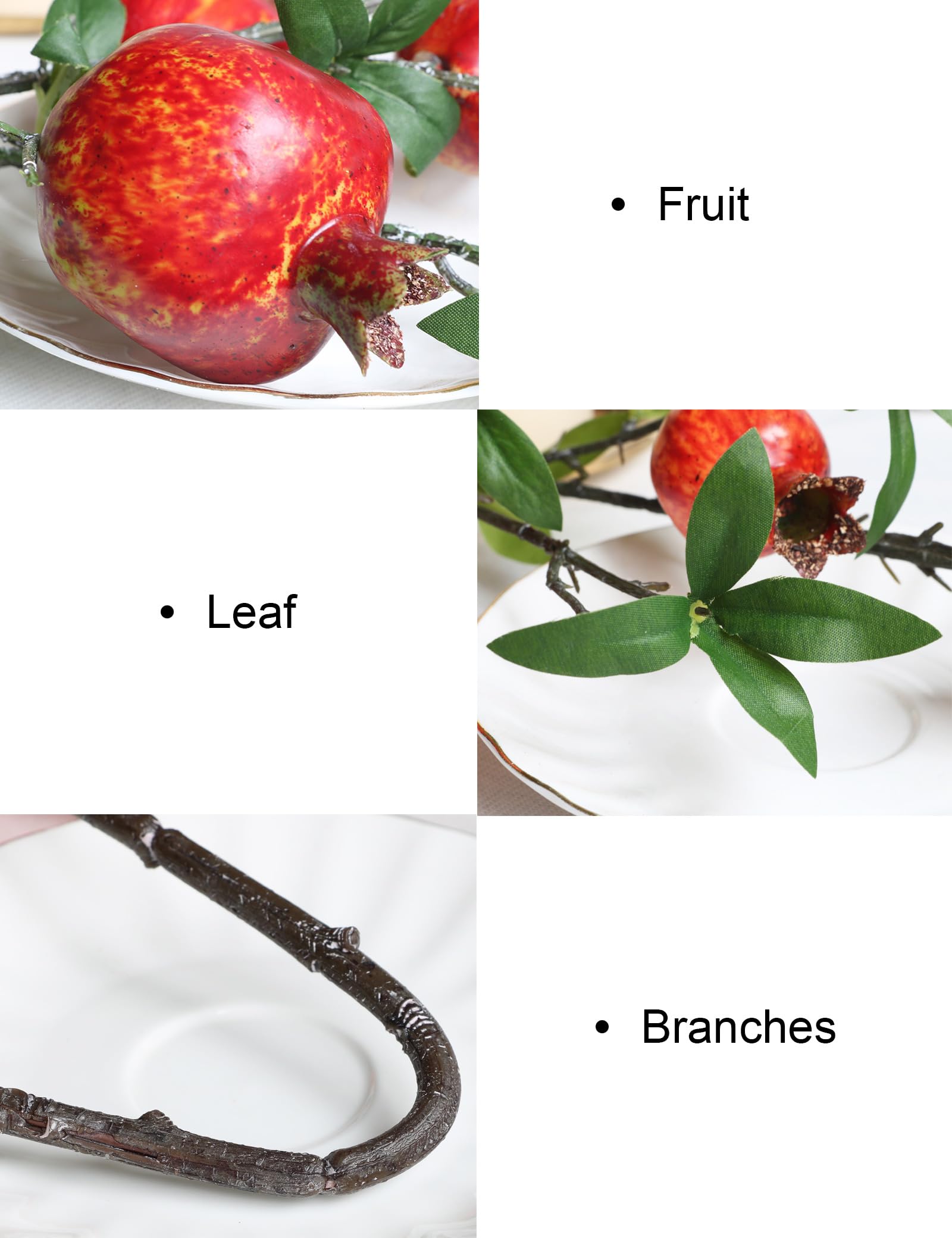 Forlaoers 4pcs 31" Tall Red Berries Pomegranate Faux Plants Stem Fake Tree Branches with Fruits Leaves Artificial Flowers for Outdoors Home Decor Office Fall Wedding Engagement Party Decorations