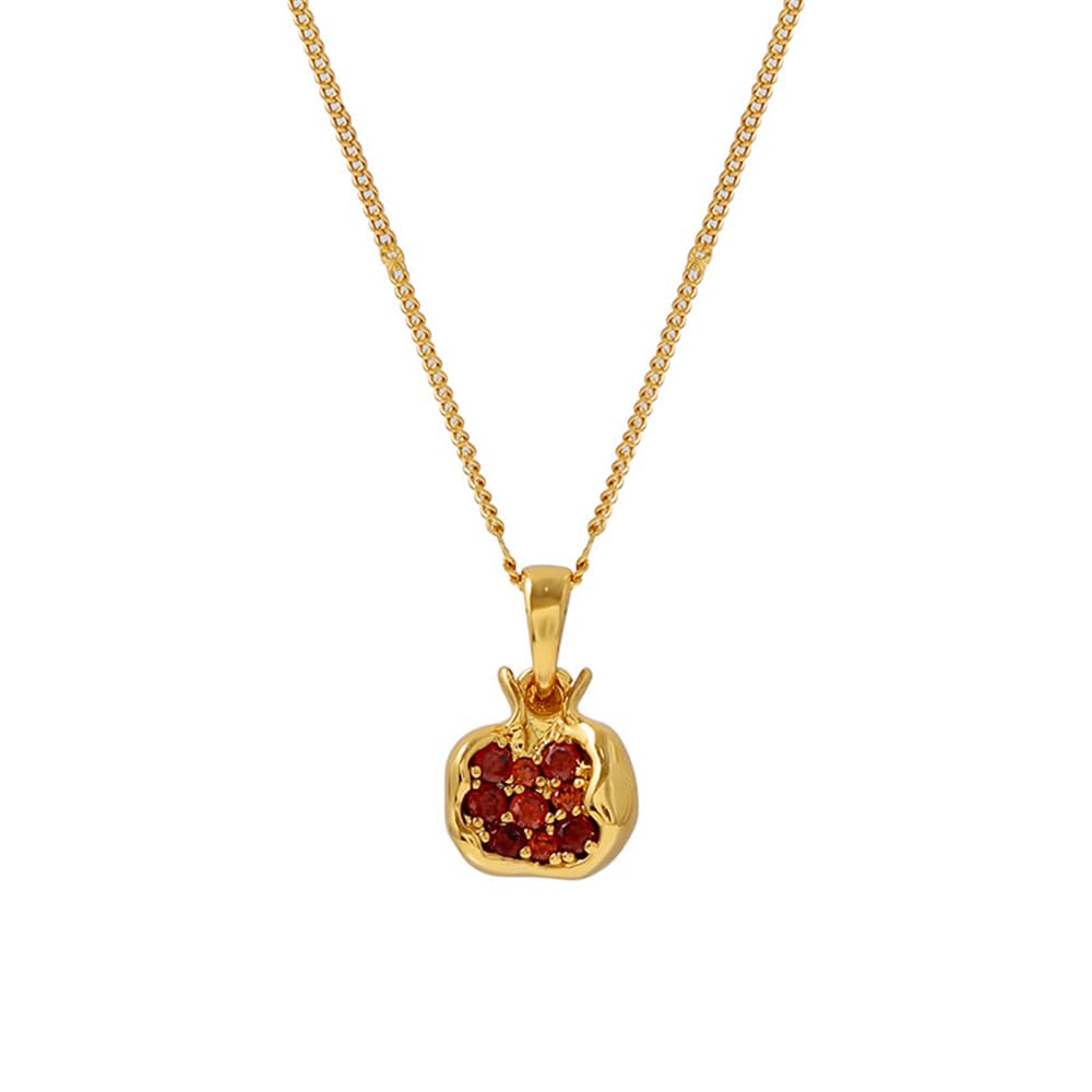 ZEBRAGO Premium Cubic Zirconia Inlay Red Pomegranate Pendant 18k Gold Plated Stainless Steel Necklaces for Women