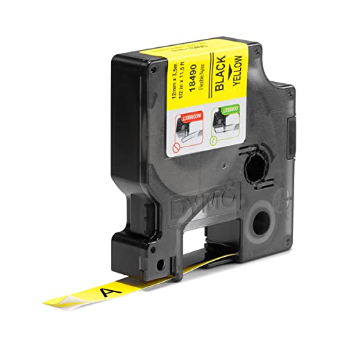 DYMO Industrial Labels for DYMO Industrial RhinoPro Label Makers, Black on Yellow, 1/2", 1 Roll (18490)