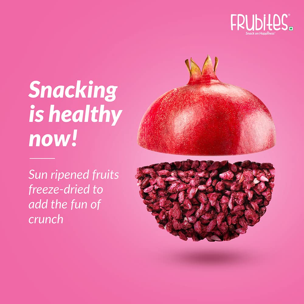 Frubites Pomegranate - Freeze Dried Fruit Snack (Pack of 5, 100 grams), Crispy, Crunchy Pomegranate Snack. No added sugar, Vegan, Gluten-Free Snacks for Kids and Adults