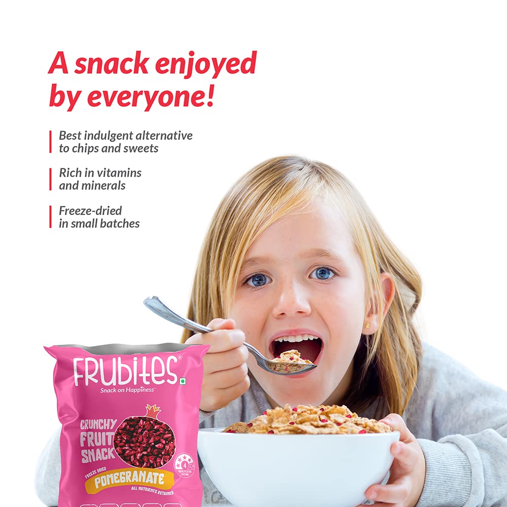 Frubites Pomegranate - Freeze Dried Fruit Snack (Pack of 5, 100 grams), Crispy, Crunchy Pomegranate Snack. No added sugar, Vegan, Gluten-Free Snacks for Kids and Adults