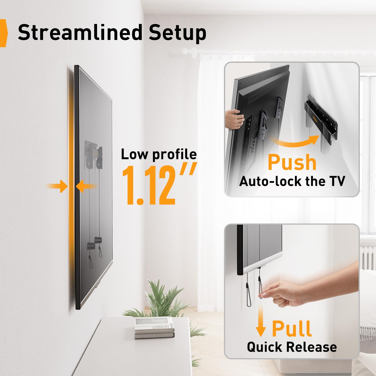 Perlegear Studless TV Wall Mount for Most 24-55 Inch TVs up to 100 lbs, No Stud TV Mount, Drywall TV Bracket with Max VESA 400x400mm, No Drill, Easy Install, Low Profile, PGMT7