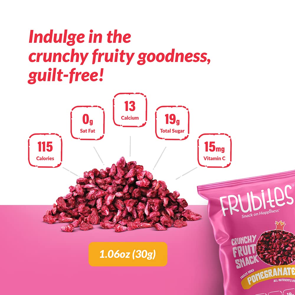 Frubites Pomegranate - Freeze Dried Fruit Snack (Pack of 5, 100 grams), Crispy, Crunchy Pomegranate Snack. No added sugar, Vegan, Gluten-Free Snacks for Kids and Adults