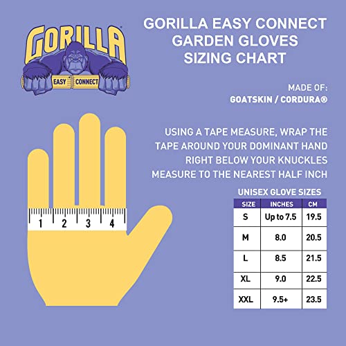 GORILLA EASY CONNECT Gardening Gloves Lightweight Tough Heavy Duty Long Sleeve Leather Pruning Gloves with Adjustable Strap - Yellow