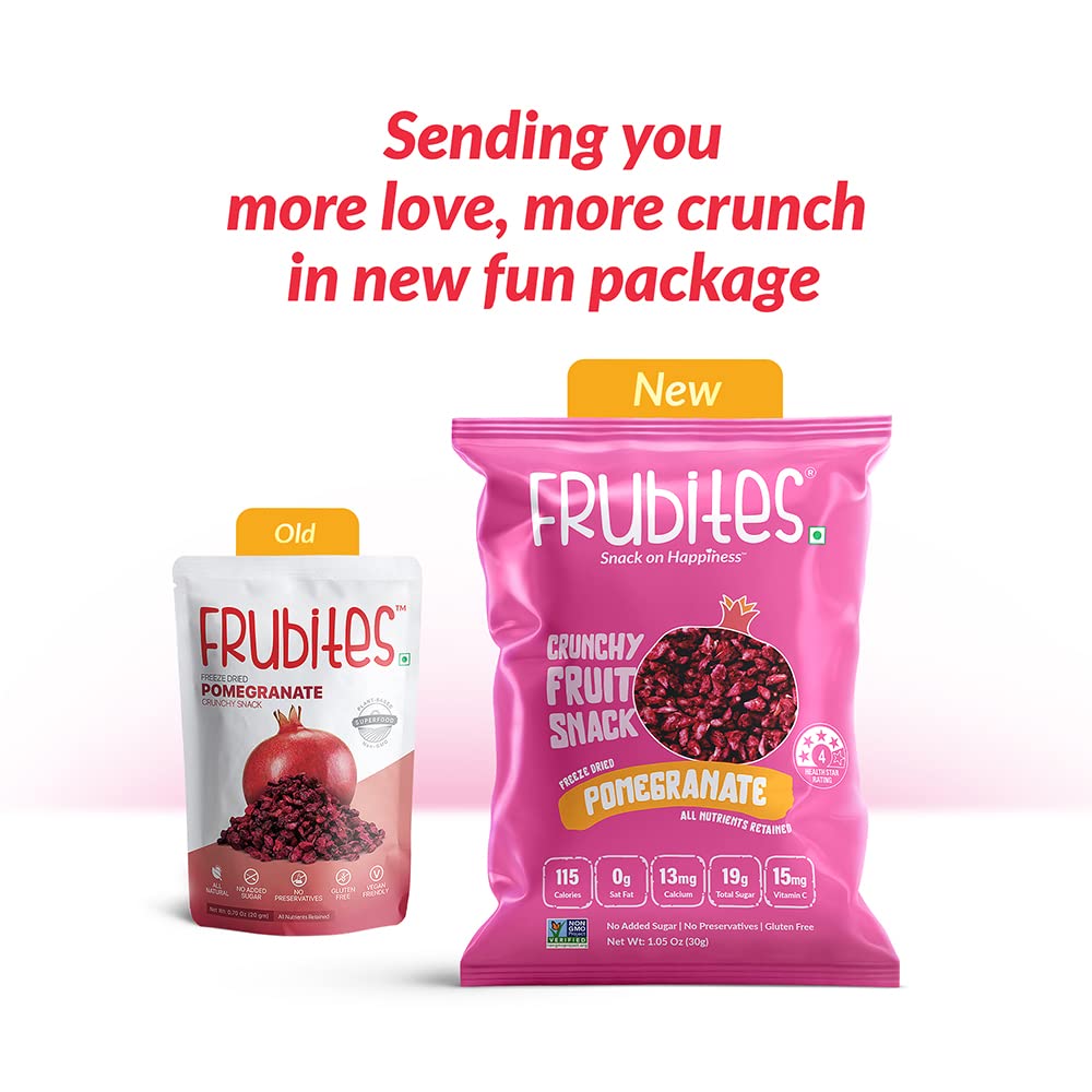Frubites Pomegranate - Freeze Dried Fruit Snack (Pack of 5, 100 grams), Crispy, Crunchy Pomegranate Snack. No added sugar, Vegan, Gluten-Free Snacks for Kids and Adults