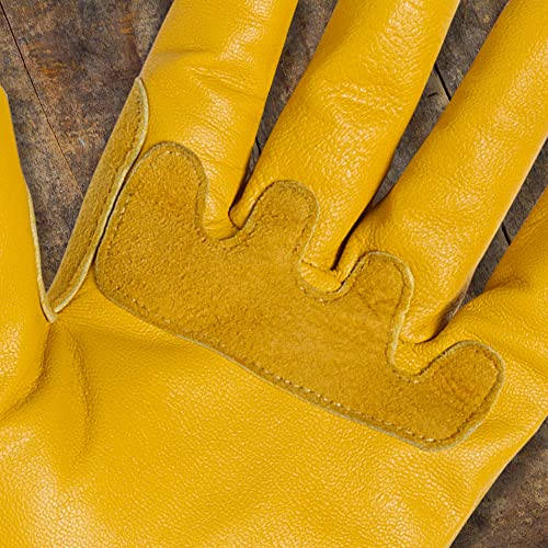 GORILLA EASY CONNECT Gardening Gloves Lightweight Tough Heavy Duty Long Sleeve Leather Pruning Gloves with Adjustable Strap - Yellow