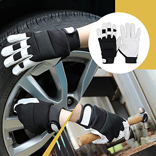GSG Men Women Work Gardening Leather Gloves Thorn Proof Medium White Garden Working Gloves