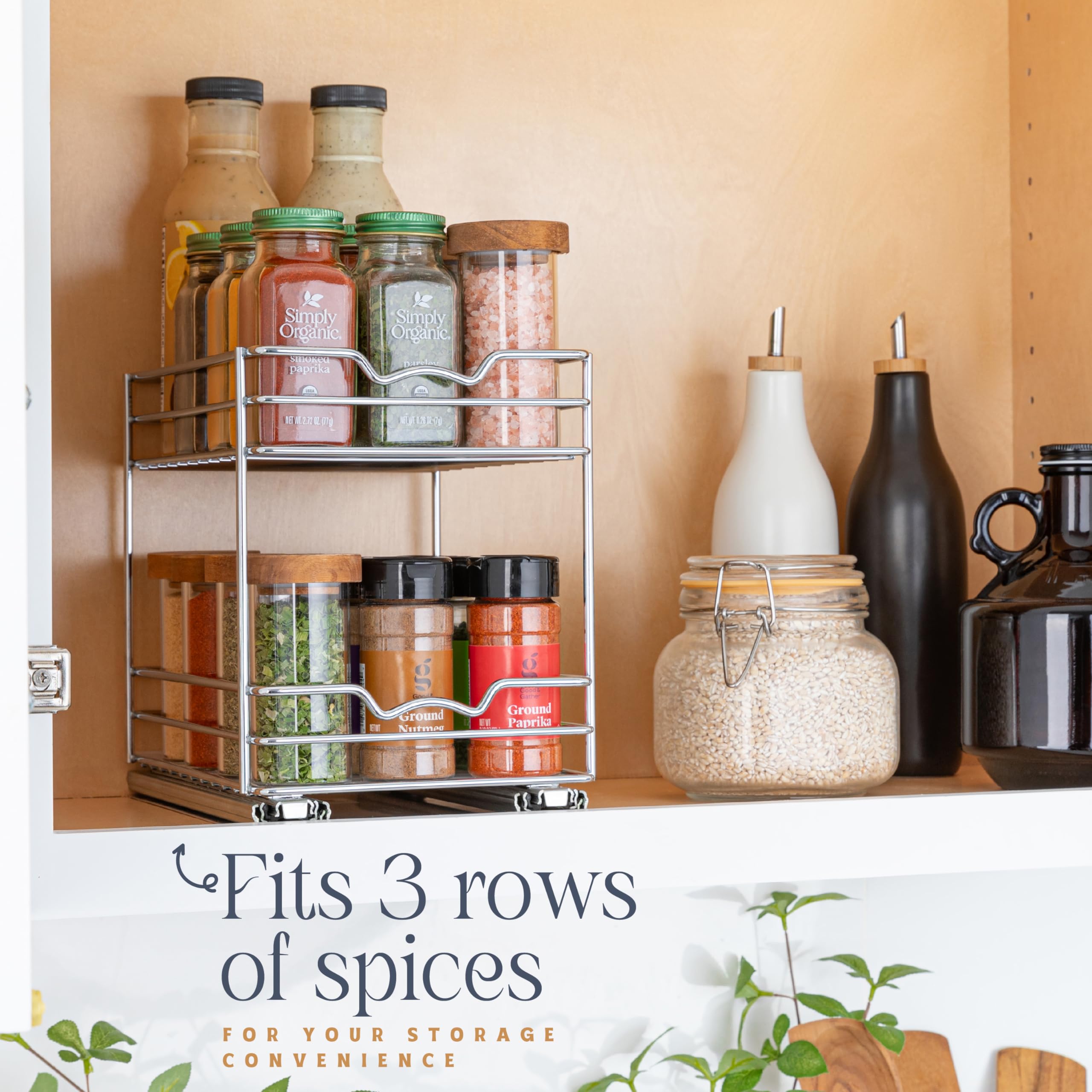 HOLDN’ STORAGE Spice Rack Organizer for Cabinet, Heavy Duty - Pull Out Spice Rack 5 Year Warranty- Spice Organization 6-1/2"Wx10-3/8 Dx8-7/8 H - Spice Racks for Inside Cabinets & Pantry Closet.