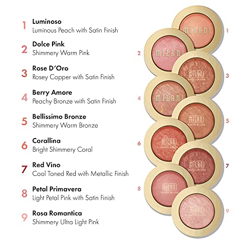 Milani Baked Blush - Bella Bellini (0.12 Ounce) Vegan, Cruelty-Free Powder Blush - Shape, Contour & Highlight Face for a Shimmery or Matte Finish