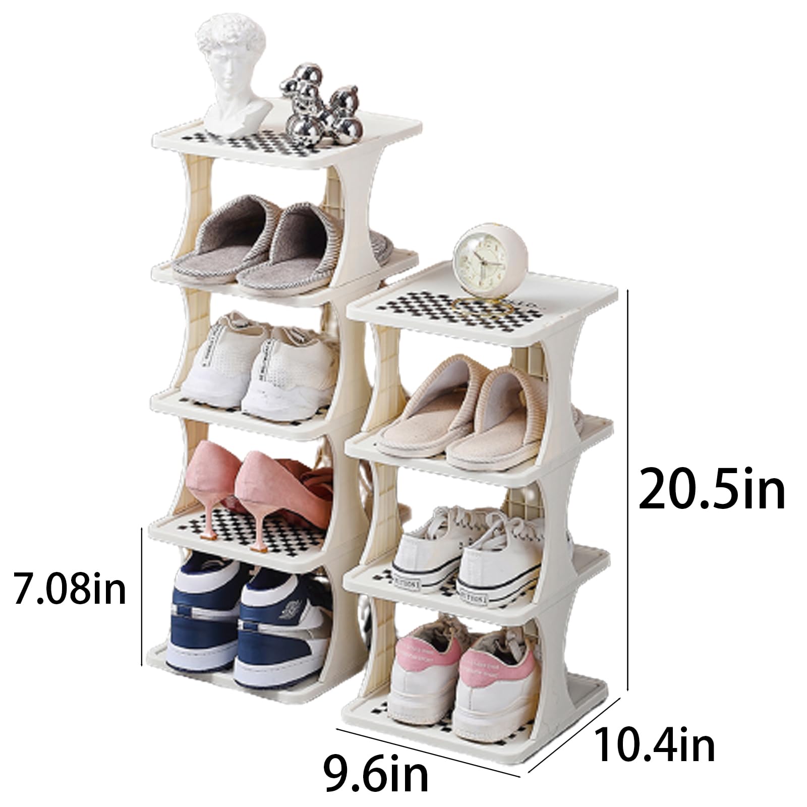 mxxkms Stylish Vertical Shoe Rack - 9 Tier Narrow Shoe Organizer,Space Saving Shoe Shelf for Entryway Storage,Free Stand Shoe Tower with Plastic Material,White