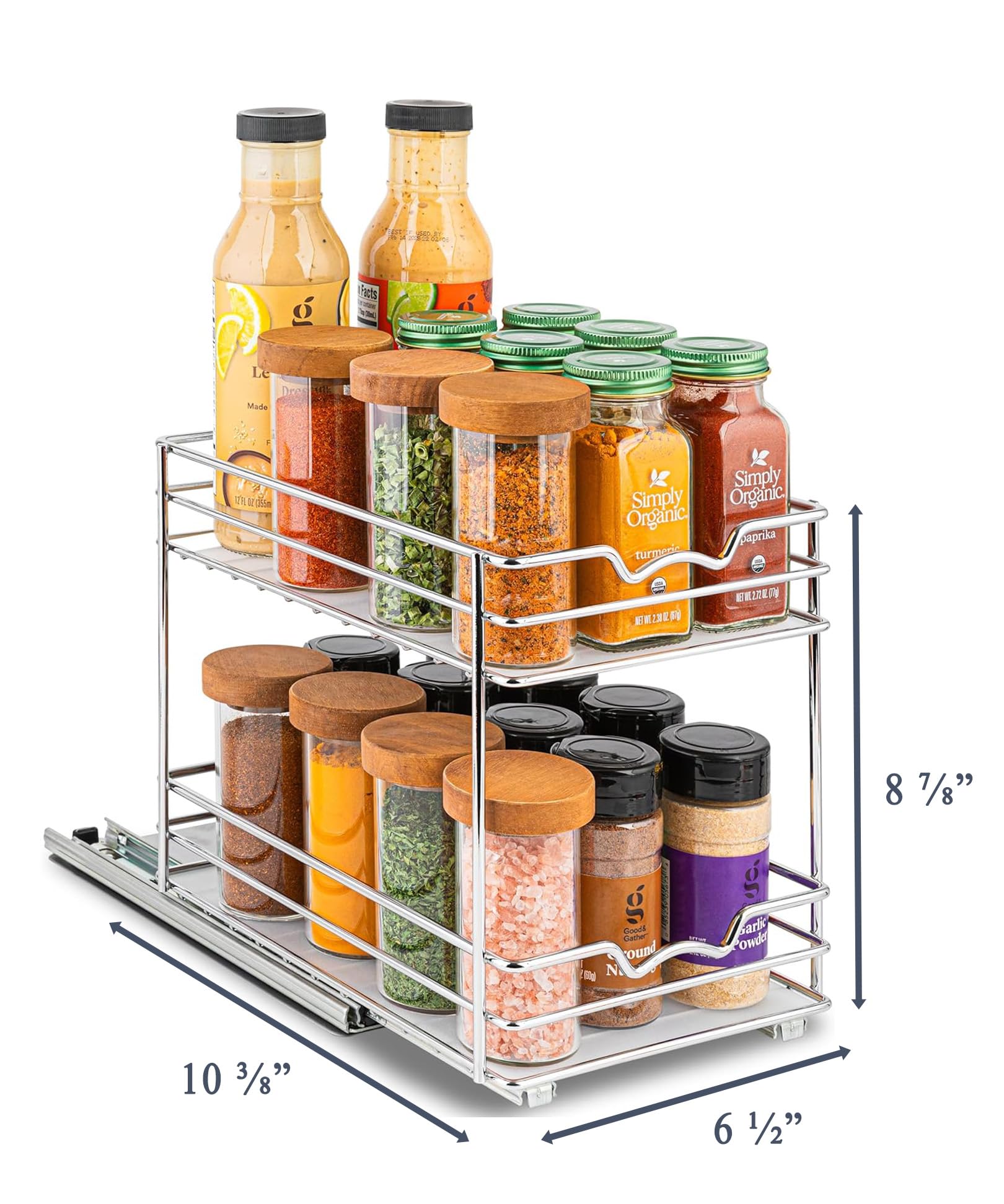 HOLDN’ STORAGE Spice Rack Organizer for Cabinet, Heavy Duty - Pull Out Spice Rack 5 Year Warranty- Spice Organization 6-1/2"Wx10-3/8 Dx8-7/8 H - Spice Racks for Inside Cabinets & Pantry Closet.