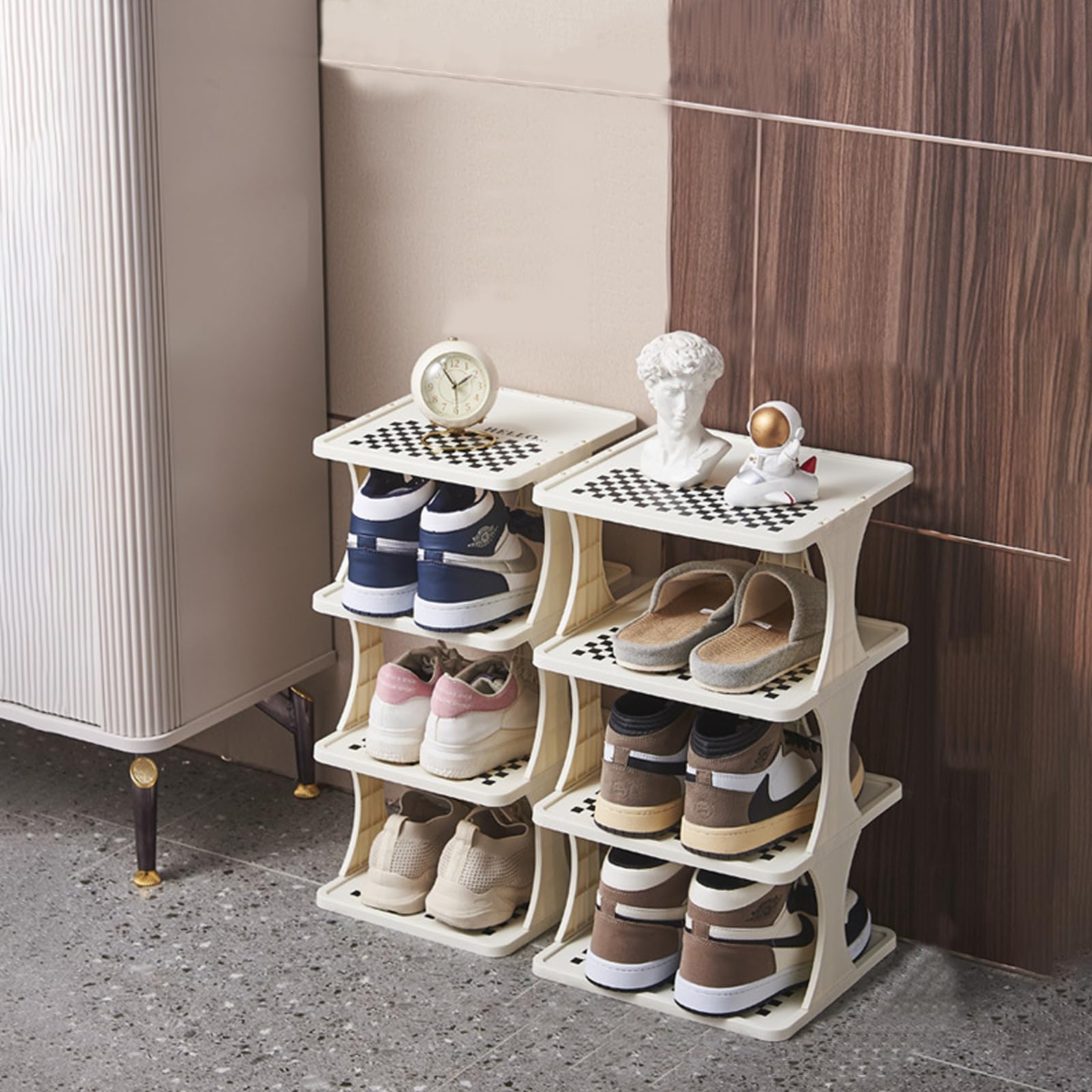 mxxkms Stylish Vertical Shoe Rack - 9 Tier Narrow Shoe Organizer,Space Saving Shoe Shelf for Entryway Storage,Free Stand Shoe Tower with Plastic Material,White