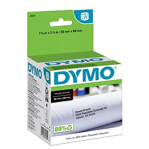 DYMO LW Large Mailing Address Labels for LabelWriter Label Printers, White, 1-4/10'' x 3-1/2'', Large, 2 Rolls of 260