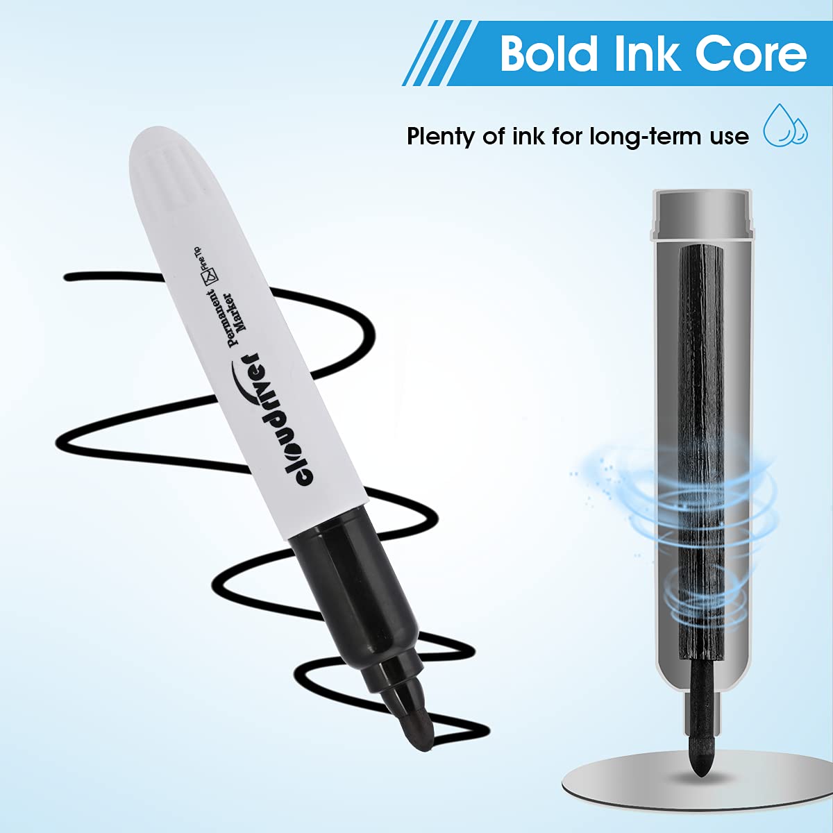 cloudriver Jumbo Size Permanent Markers, Black, 20 Pack, Large Permanent Markers, King Permanent Marker, 0.078" Bullet Tip, 3 times larger capacity, Works on Plastic,Wood,Stone,Metal and Glass
