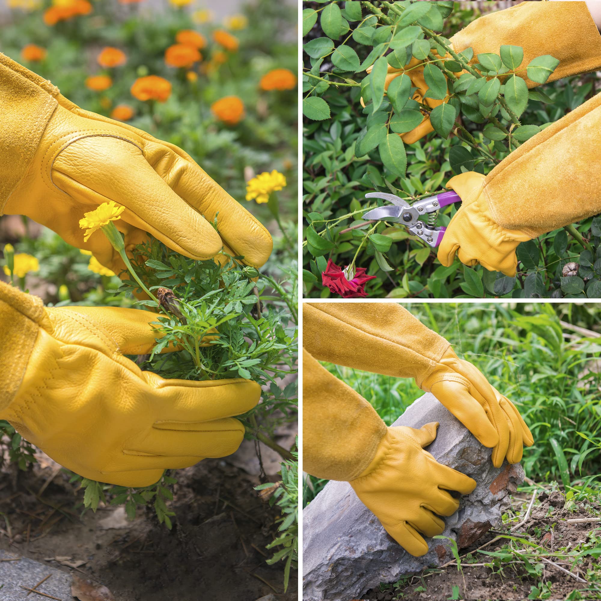 AIWOGLO Thorn Proof Gardening Gloves for Men & Women Rose Pruning Leather Garden Gloves with Long Sleeve Gauntlet(Large)