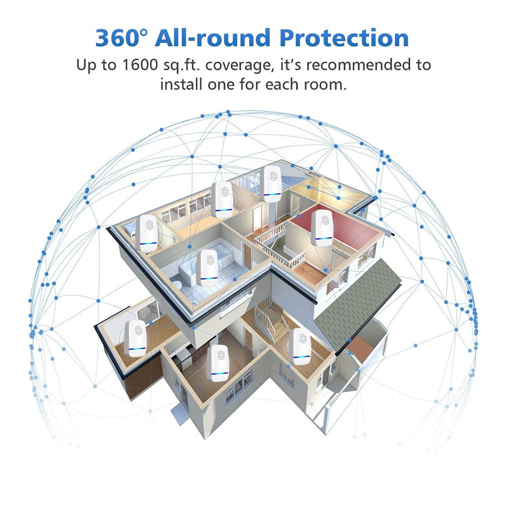 Ultrasonic Pest Repeller 6 Pack, Pest Control Ultrasonic Repellent Electronic Insects Rodents Repellent for Mosquito, Mouse, Cockroaches,Rats,Bug, Spider, Ant, Flies, Home, Warehouse, Kitchen