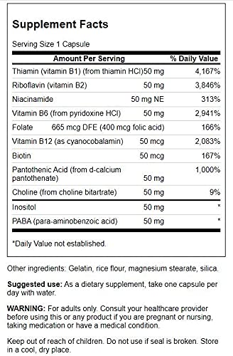 Swanson B-50 B-Complex - B Vitamin Complex with High Potency & Bioavailability - Promotes Immune System Support, Aids Heart Health, & Supports Healthy Nervous System - (250 Capsules)