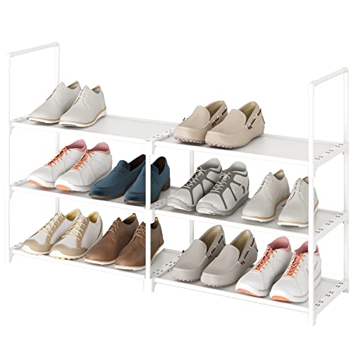 SHELAKET 3-Tier Long Stackable Shoe Rack, Expandable & Adjustable Shoe Shelf Storage Organizer for Entryway, Hallway and Closet (SAT-3W)