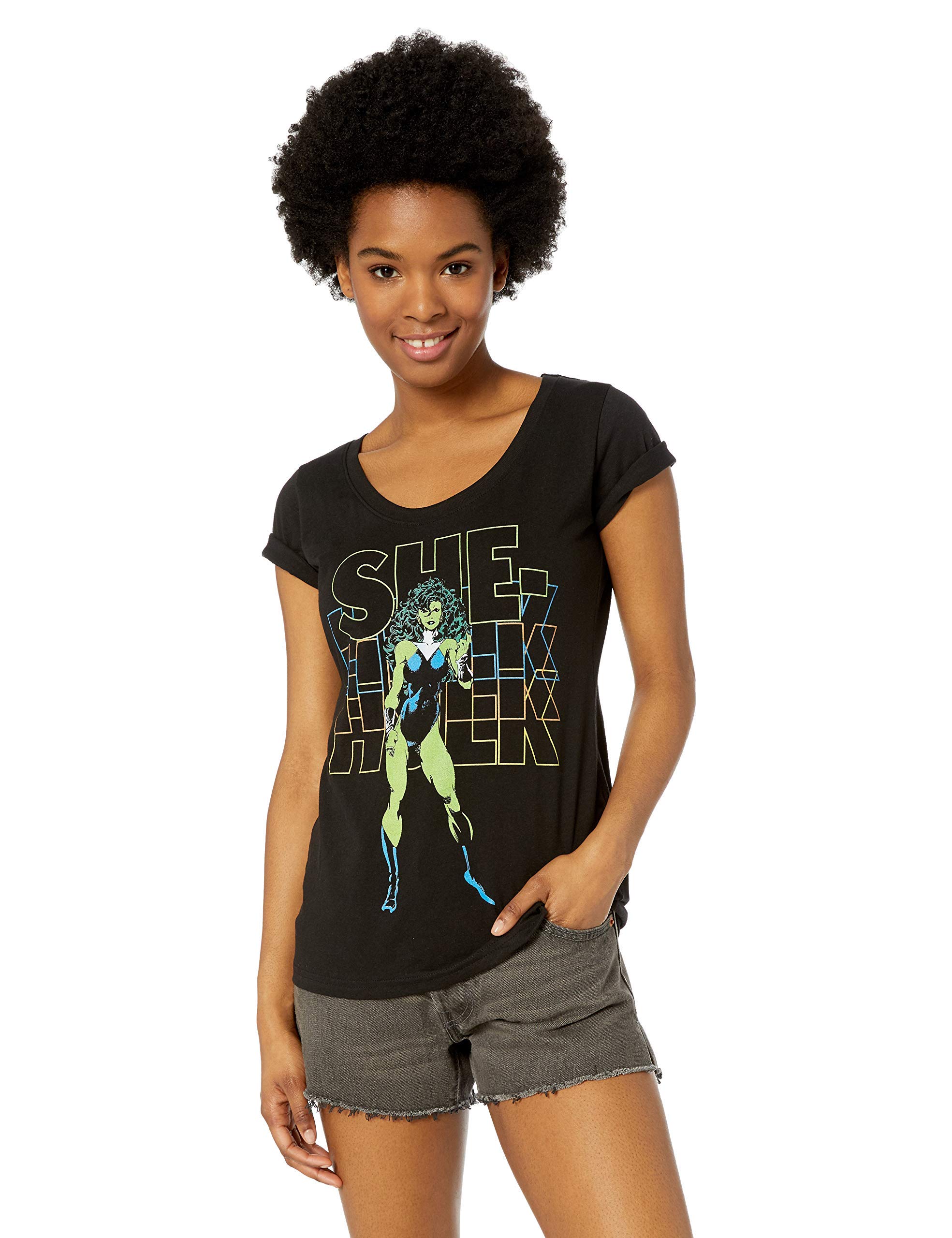 Marvel womens Official Marvel She Hulk Women's Scoop Neck Tee Shirt, Black Official Marvel She Hulk Women's Scoop Neck El, X-Large US