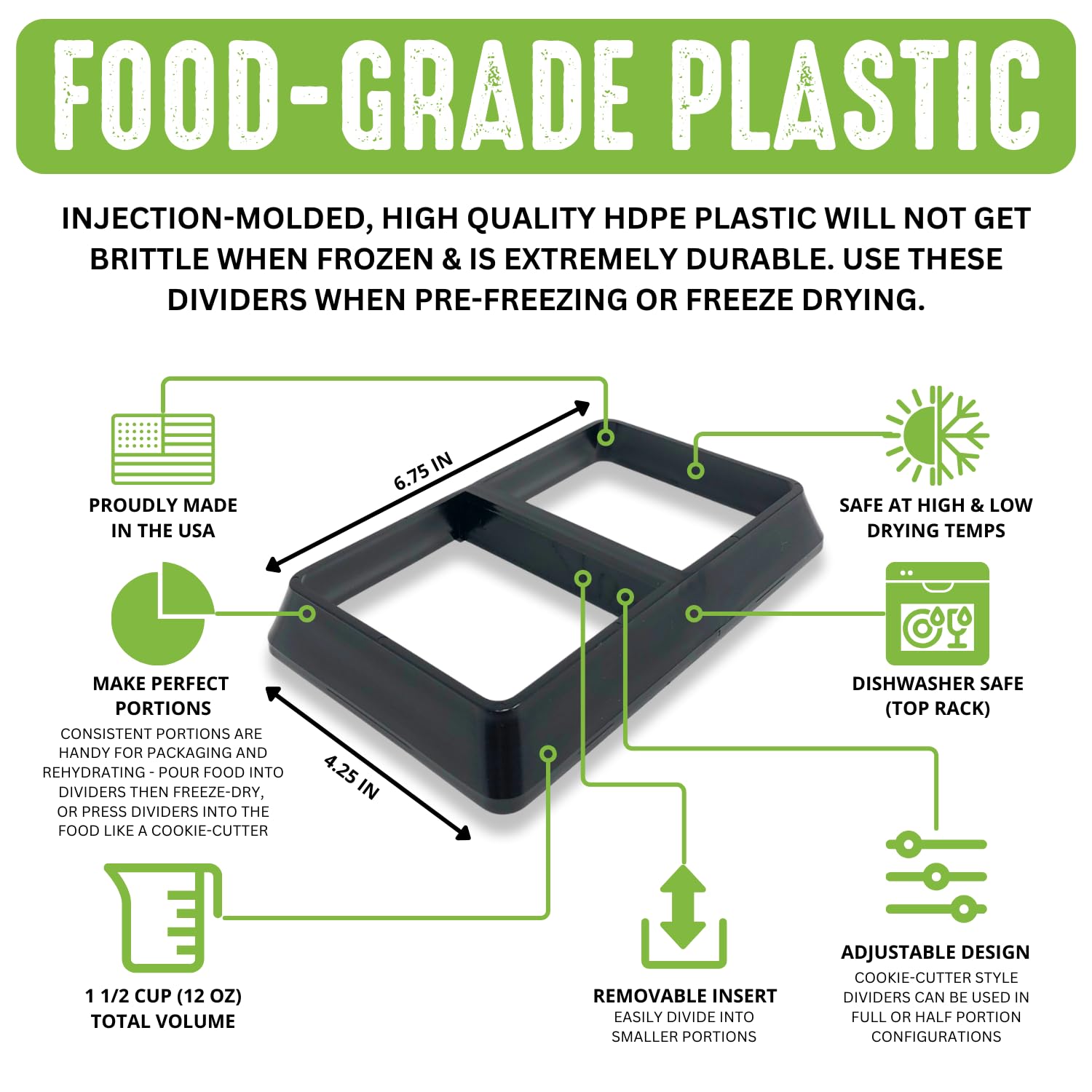 Tray Dividers for Harvest Right Freeze Dryer Trays - Fits Medium Trays (4 Sets (4 Trays), Black)