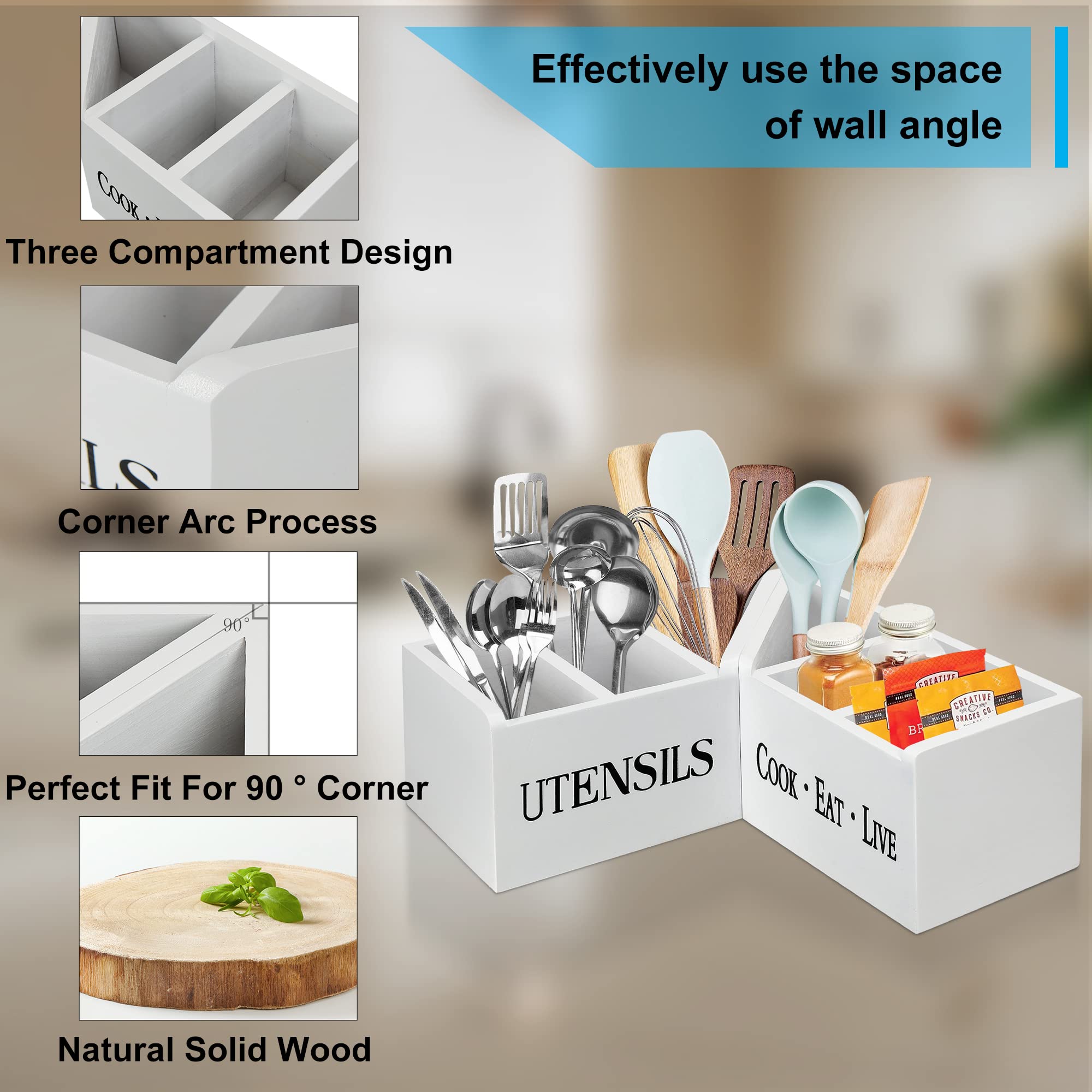 Utensil Holder for Kitchen Counter, Set of 2 Utensil Caddy Large Silverware Organizer for Spoons, Forks, Knives, Utensil Organizer with 6 Compartments for Kitchen, Countertop, Party, Camping