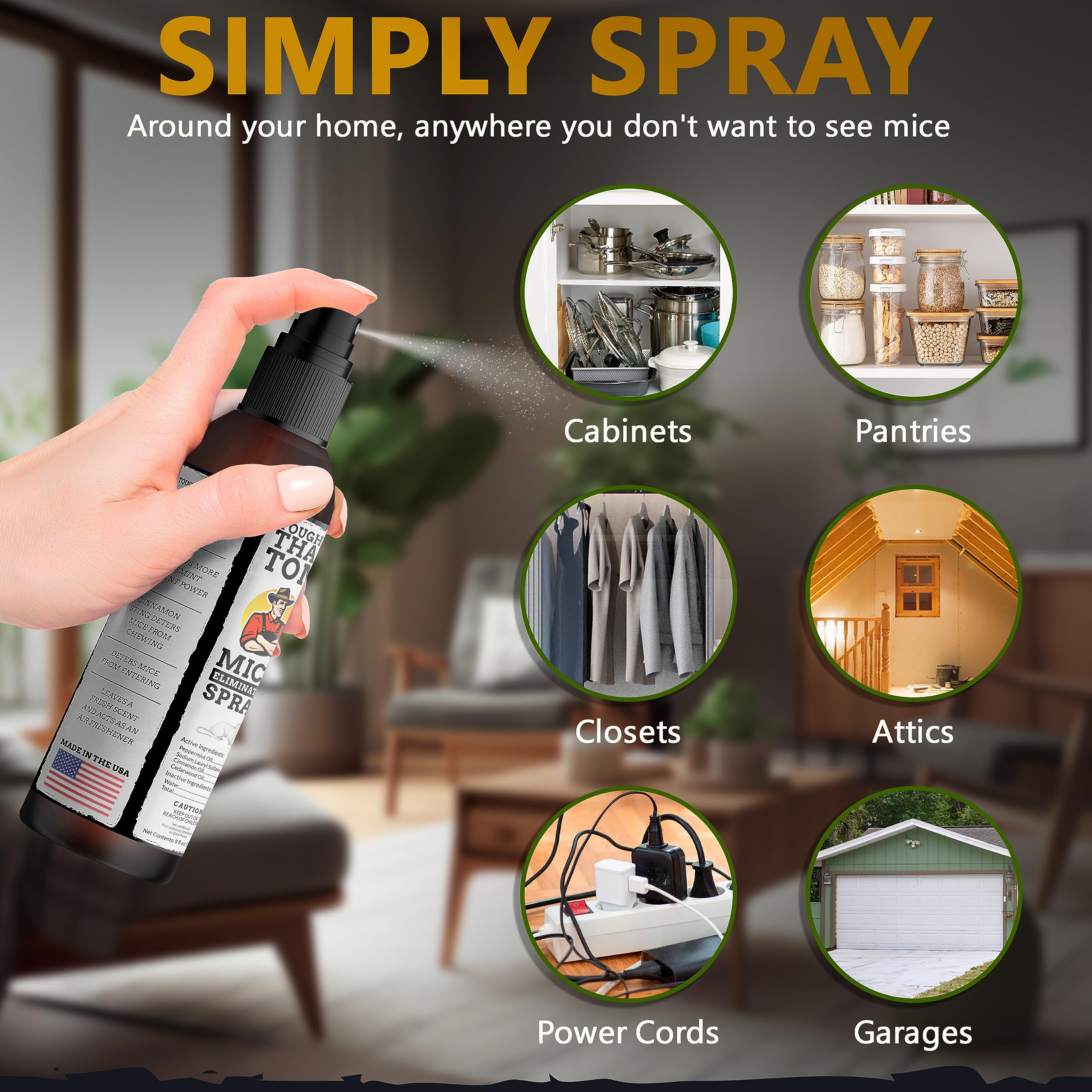 Tougher Than Tom Mouse Repellent Spray – 8 fl oz Premium Cinnamon and Peppermint Oil Spray for Rodents – Effective Mouse Repellent Indoor Spray – Mice Deterrent Spray – All-Natural Formula