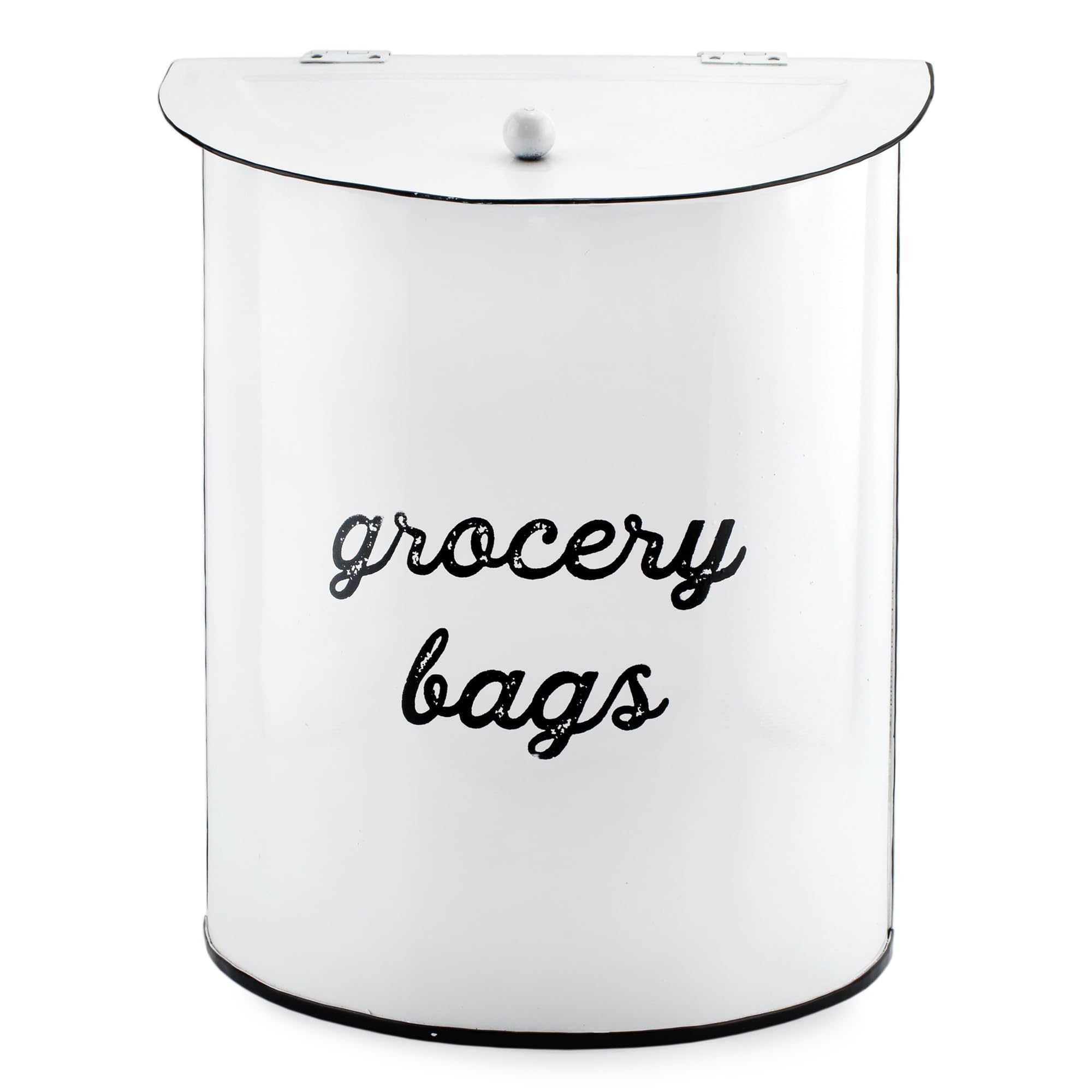 AuldHome Rustic Grocery Bag Holder; Wall-Mounted Vintage Enamelware Farmhouse Style Plastic Bag Dispenser for Kitchen or Laundry Room