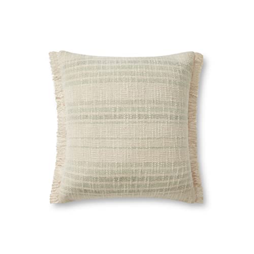 Loloi PAR0007 Throw-Pillows, 18'' x 18'' Cover w/Poly, Ivory/Sage