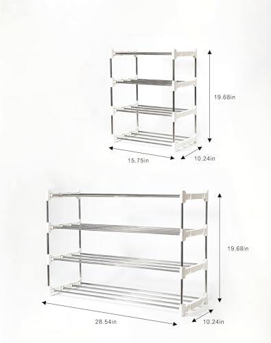JAUZVIL Expandable Shoe Racks Metal Free Standing Shoe Shelf Shoe Storage Organizer For Entryway Closet (White, 4 Tiers)